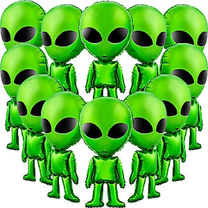 Meooeck 12 Pcs Alien Party Decorations Large Alien Inflatable Balloons, 31.5 Inch Green Alien Prop Backdrop for Alien Space Birthday Party Favor Supplies