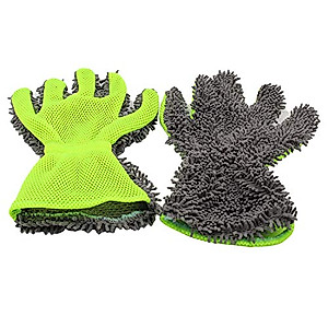 BokWin 2-Pack Car Wash Mitt Scratch Free, 5-Finger Microfiber Wash Mitts, Car Interior Exterior Cleaning Gloves, Auto Chenille Washing Sponge Kits for Cleaning Wheel Tight Spot