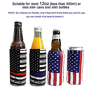 CANWELUX Can Coolers Sleeves, American Flag Koozies, Soft Insulated Reusable Drink Caddies, Patriotic Can Sleeve for Parties,Events or Weddings, (3 forms of US flag,12Pack)