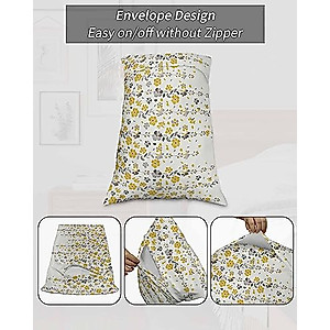 Weeping Flowers Pillow Covers King Standard Set of 2 20x36 Bed Pillow, Yellow Grey Summer Spring Floral Botanical Art Plush Soft Comfort for Hair/ Skin Cooling Pillowcases with Envelop Closure