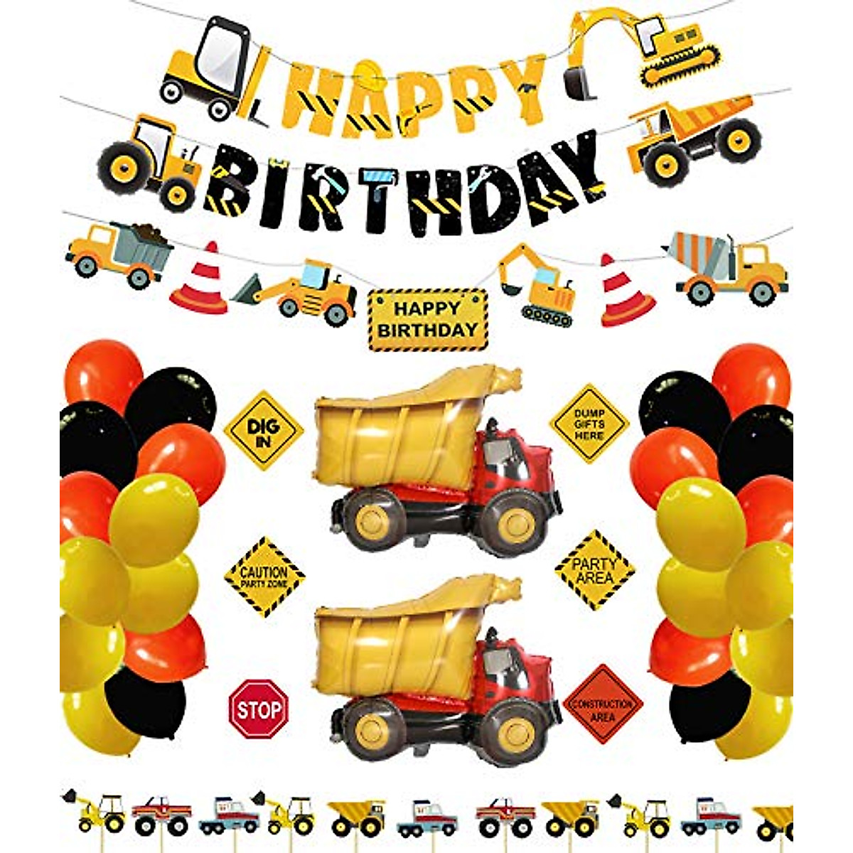 Construction Birthday Party Supplies Dump Truck Party Decorations Kits Set with 2 foil balloons for Kids Birthday Party 52 pack