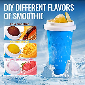 Slushie Cup 2Pcs, PandyCare Slushy Slushie Maker Cup (EVA Material) - DIY Frozen Magic Slushy Smoothies Milk Shake Cooling Cups Instant Slushie Maker Icee Cups Slushie with Lids - Blue & Pink 2Pcs