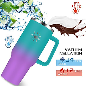 YPNMR 40 oz Tumbler with Handle and Straw Lid, Vaccum Insulated Stainless Steel Travel Mug, Leakproof Big Capacity Gradiant Cup