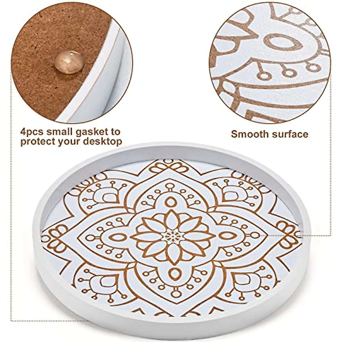 SimpleArt Wooden Serving Tray Round, Rustic Coffee Table Tray Farmhouse Tray Decor for Centerpiece Table Decorations,Kitchen Table Decor, Boho Ottoman Tray for Home White