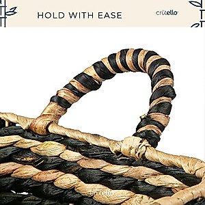 Crutello Black Wicker Basket for Storage, Large Wicker Basket, Rectangular Water Hyacinth Storage Basket Towels, Blankets, Baby, Pet Toys, Toilet Paper - Natural Living Room Floor Basket Boho Decor