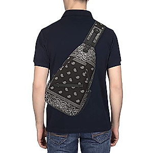 RIUARA Bandana Black Paisley Bandana Sling Bag Crossbody Chest Daypack Lightweight Canvas Backpack Shoulder Bag for Adult Travel Hiking