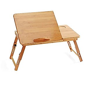 Saturey Lazy Bed Table Breakfast Table Bamboo Serving Bed Height Adjustment Tray Foldable Tilting Top Laptop Desk with Drawer Multipurpose Bed Desk Workstation for Home Office (Color : Yellow)
