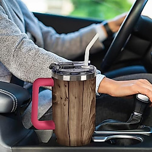WYUSPGK 40oz Stainless Steel Car Mug, Wood Grain Print Travel Mug, Double-Wall Insulated with Straw, Perfect for Car, Office, Outdoor
