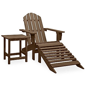 Tidyard Patio Adirondack Chair with Ottoman&Table Solid Fir Wood Brown Outdoor Fire Pit Chair Wooden Garden Armchair for Porch Pool Lawn Deck Backyard Balcony Outdoor