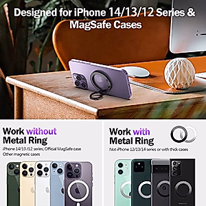 MagSafe Phone Grip, MagSafe Ring Holder Adjustable Kickstand Removable Magnetic Grip Compatible with Wireless Charging Only for iPhone 14 & 13 & 12 Series (Black)