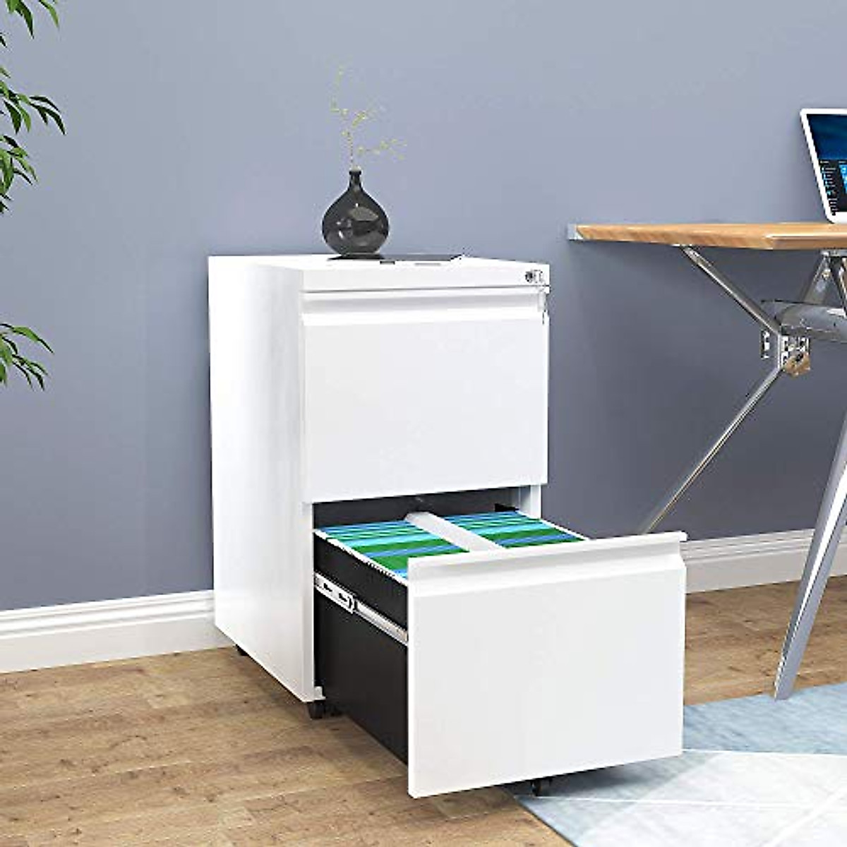 YITAHOME 2-Drawer Vertical File Cabinet with Lock, 20” Deep Mobile Metal Filing Cabinet for Legal/Letter Size, 20” Height Pre-Built Office Storage File Cabinet Except Wheels Under Desk - White
