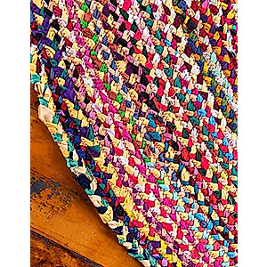 Unique Loom Braided Chindi Collection Area Rug - Layer (3' 3" Round, Multi/ Blue)