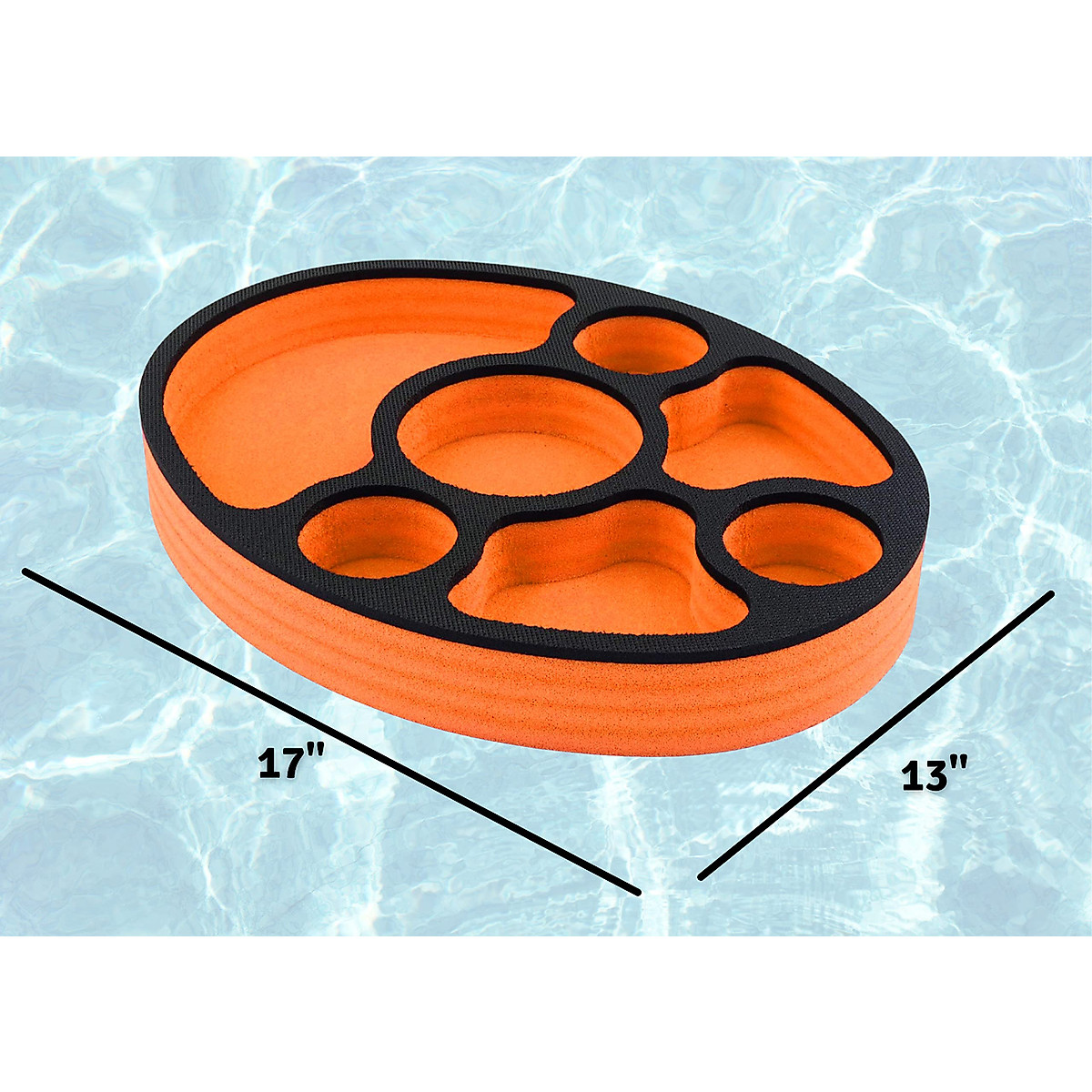 Polar Whale Floating Spa Hot Tub Bar Drink and Food Table Orange and Black Refreshment Tray for Pool or Beach Party Float Lounge Durable Foam 17 Inches Oval 7 Compartment