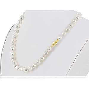 14K Gold AAAA White Japanese Akoya Cultured Pearls 18" Silk-Knotted Strand Pearl Necklace - Choice of Pearl Size & Clasp Gold Color (Yellow Gold, 6-6.5mm)