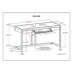 SIMPLIHOME Erina SOLID WOOD and Metal Modern Industrial 60 inch Wide Home Office Desk, Writing Table, Workstation, Study Table Furniture in Distressed Grey with 2 Drawers