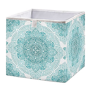Kigai Aqua Turquoise Mandala Fabric Storage Bin 11" x 11" x 11" Cube Baskets Collapsible Store Basket Bins for Home Closet Bedroom Drawers Organizers