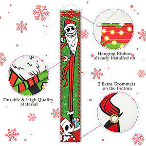 Christmas Decorations, Jack Sally Banners Xmas Porch Signs Christmas Decor Nightmare Merry Christmas Banner Before Welcome Wall Home Indoor Outdoor Party
