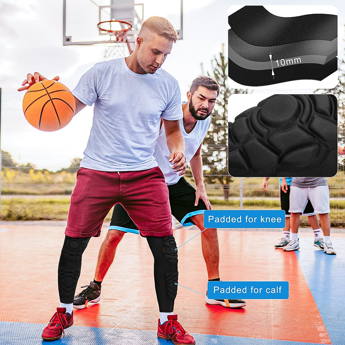 GUOZI Knee Braces, [2 Pack] Double Crashproof Knee & Calf Pads, Thigh Compression Leg Sleeves Protection for Youth Adults Sports Football Basketball Volleyball Running Baseball etc