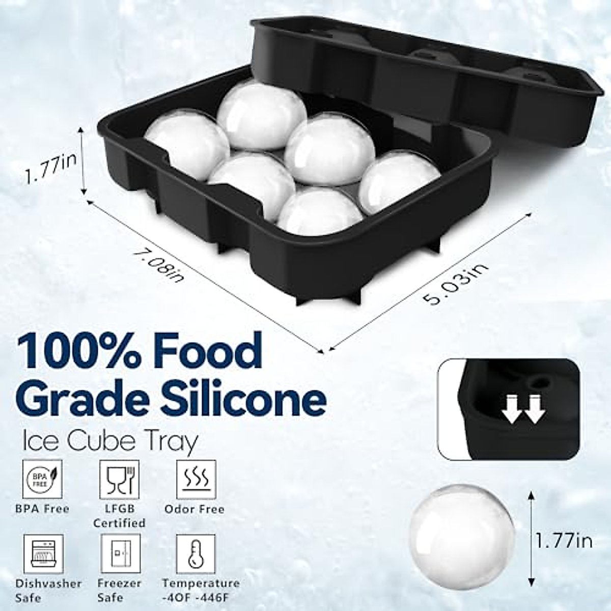 Ice Cube Tray, Silicone Large Ice Cube Molds for Freezer with Lid (4 Pcs), 6 Ball Ice Tray, 4 Diamond & 6-Ice Trays, Reusable Ice Mold for Whiskey ，Drinks，Juices and Cocktails. (Black)