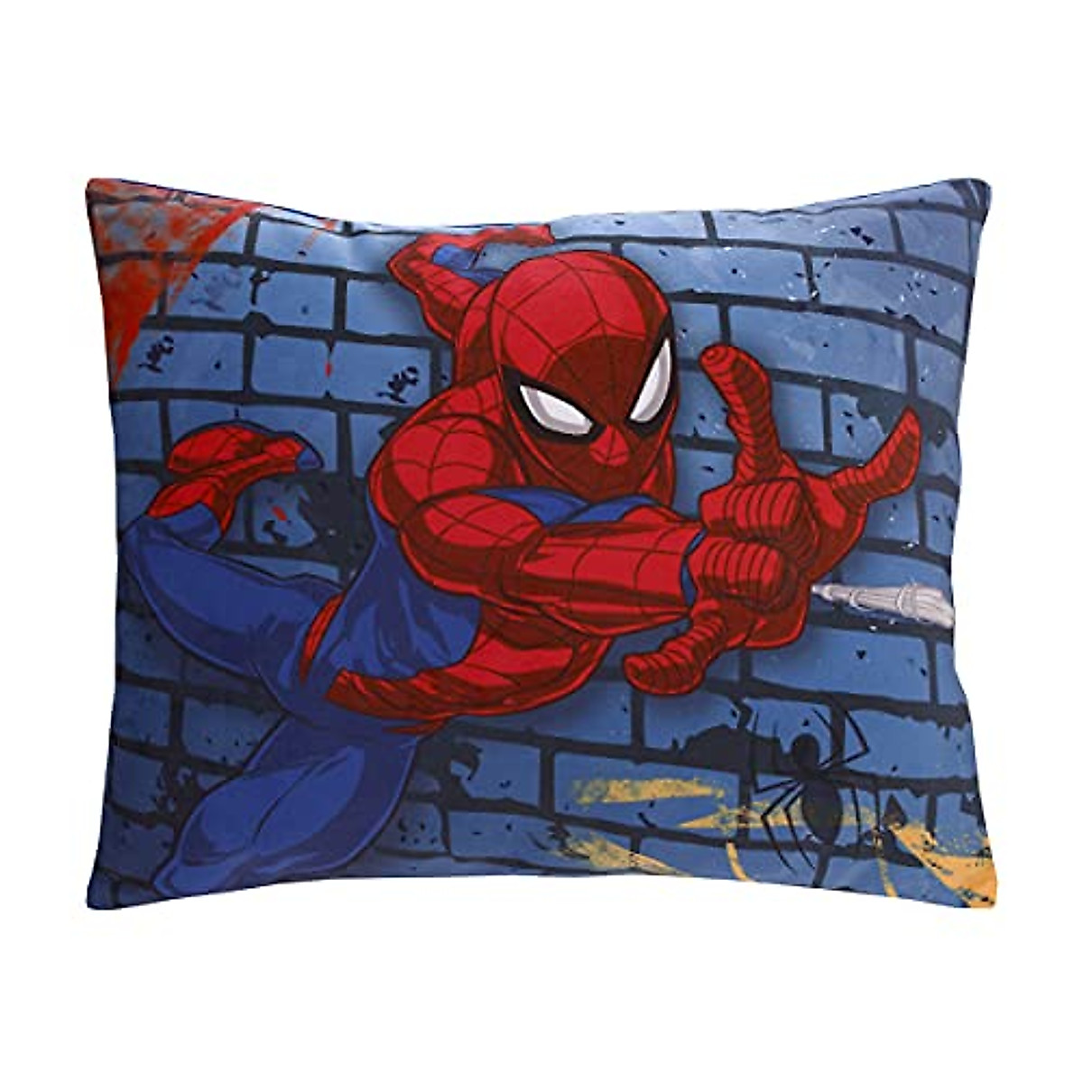 Marvel Spiderman Wall Crawler Red, White, and Blue Spider Webs Super Soft Toddler Pillow