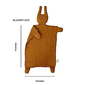 Marlowe & Co Organic Cotton Muslin Lovey Blanket, Organic Cotton Muslin Bunny Security Blanket (Toffee)