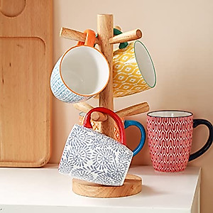 KitchenTour Ceramic Coffee Mug Set of 6 16oz - Coloful Restaurant Mugs 6pack - Cup set for Coffee, Tea, Cappuccino, Cocoa - Bohemia style