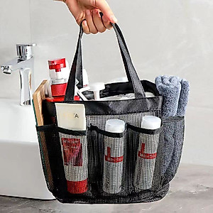 ROVOZAR Mesh Shower Caddy for College Dorm Room Essentials, Hanging Portable Tote Bag Toiletry for Bathroom Accessories (Black)