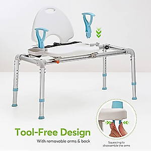 OasisSpace Heavy Duty Sliding Bathtub Transfer Bench 450lbs, Shower Seat Tub Transfer Bench with Backrest and Arms and Sliding Shower Chair for Disabled, Seniors, Bariatric