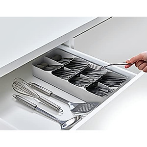 Joseph Joseph Blox Drawer Organizer, 10 Piece, Grey & DrawerStore Compact Cutlery Organizer Kitchen Drawer Tray, Large, Gray