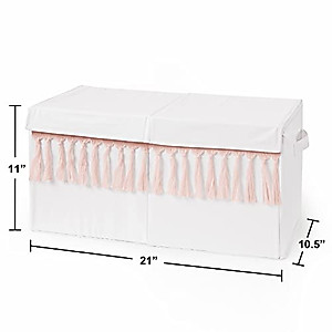 Sweet Jojo Designs Boho Bohemian Girl Small Fabric Toy Bin Storage Box Chest For Baby Nursery Kids Room - Blush Pink White Farmhouse Shabby Chic Designer Modern Minimalist Tassel Fringe Macrame Cotton