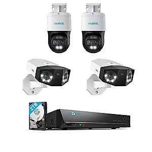 REOLINK 4K Dual-Lens Security Camera System, 2X Duo 2 PoE with 180° Ultra-Wide Angle, Bundle with 2X Trackmix PoE with 6X Hybrid Zoom & Auto Tracking and 1x RLN8-410 NVR (2TB HDD)