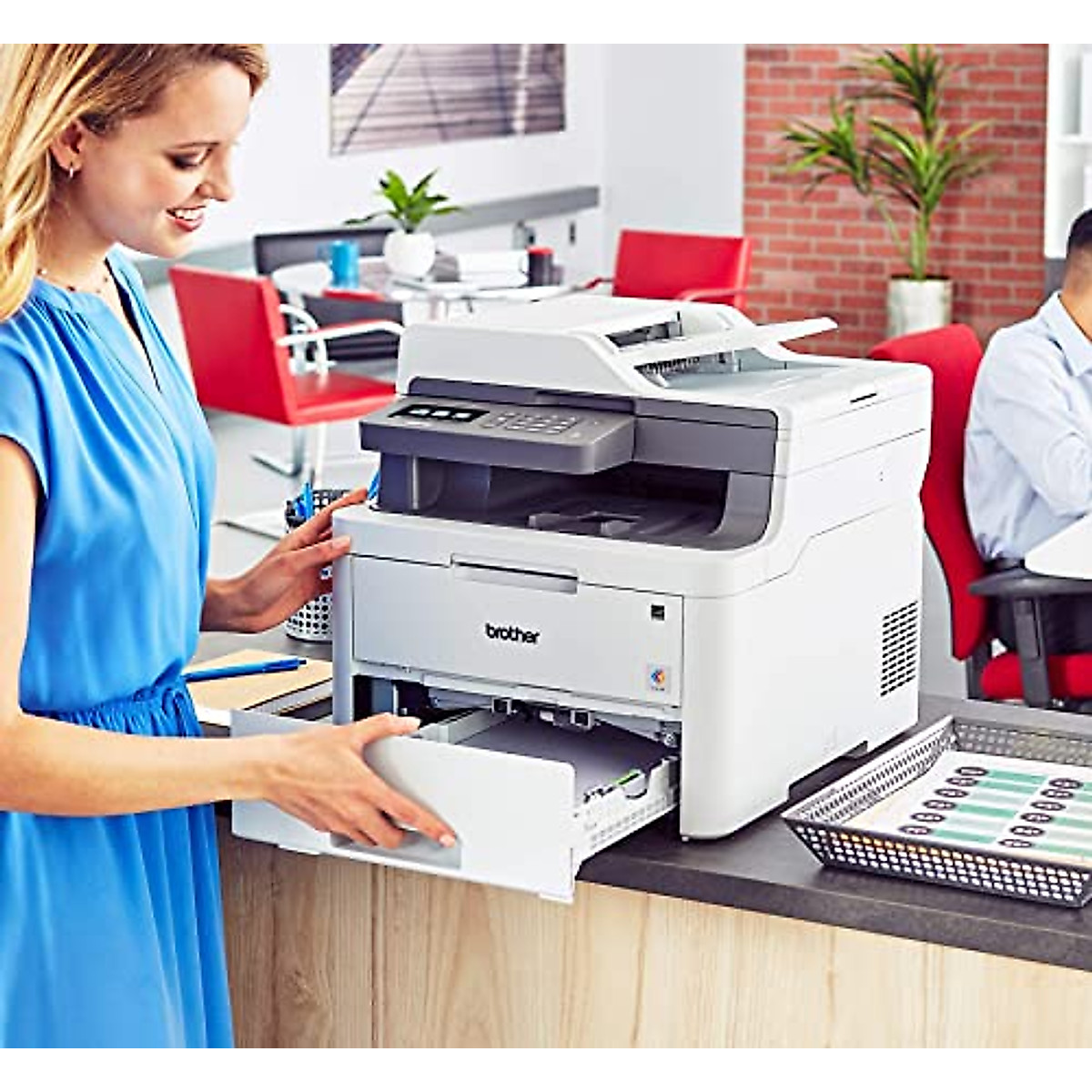 Brother MFC-L3710CW Compact Digital Color All-in-One Laser Printer, Print Scan Copy Fax, Wireless Printing, 19 ppm, Built-in Wireless, 600x600DPI, 512 MB, Bundle with Cefesfy Printer Cable