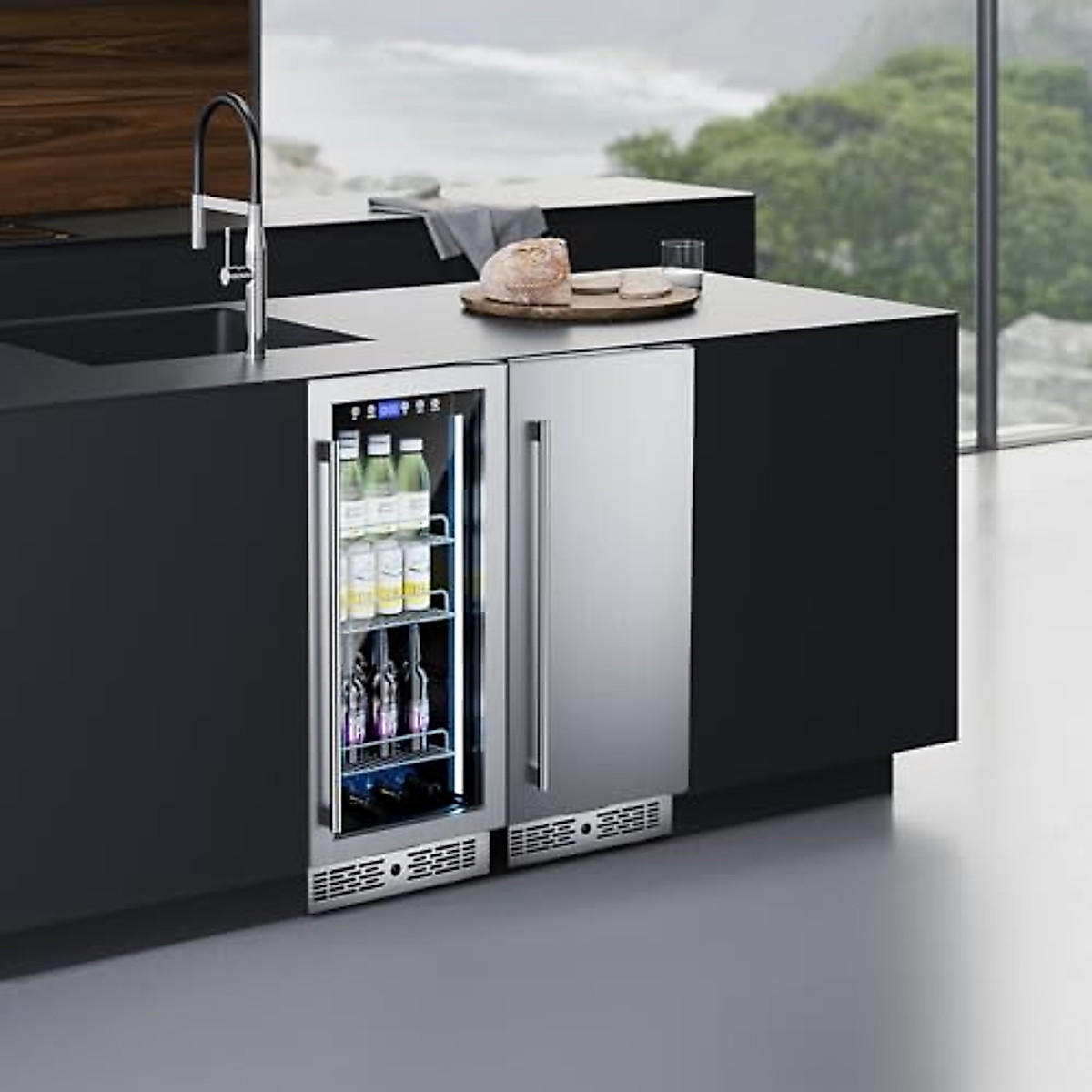 kanabella 15" 100 can Commercial Grade Built-in Indoor Outdoor Beverage Fridge with Glass Door Under Counter or Freestanding Beverage Fridge with Large Capacity