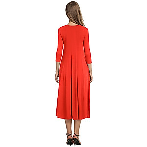 HOTOUCH Women Soft Casual Dress 3/4 Sleeve Midi Long Dresses (Red L)