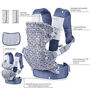 Infantino Limited Edition Flip 4-in-1 Baby Carrier | Woodland Toile 4-Position Infant Carrier with (2) Terry Cloth Strap Wraps & (1) Muslin Bib/Slip Cloth. Machine Washable., Blue