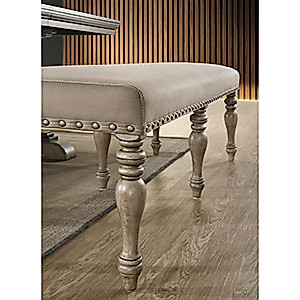 Roundhill Furniture Birmingham Microfiber Upholstered Bench with Nail Head Trim in Driftwood Finish