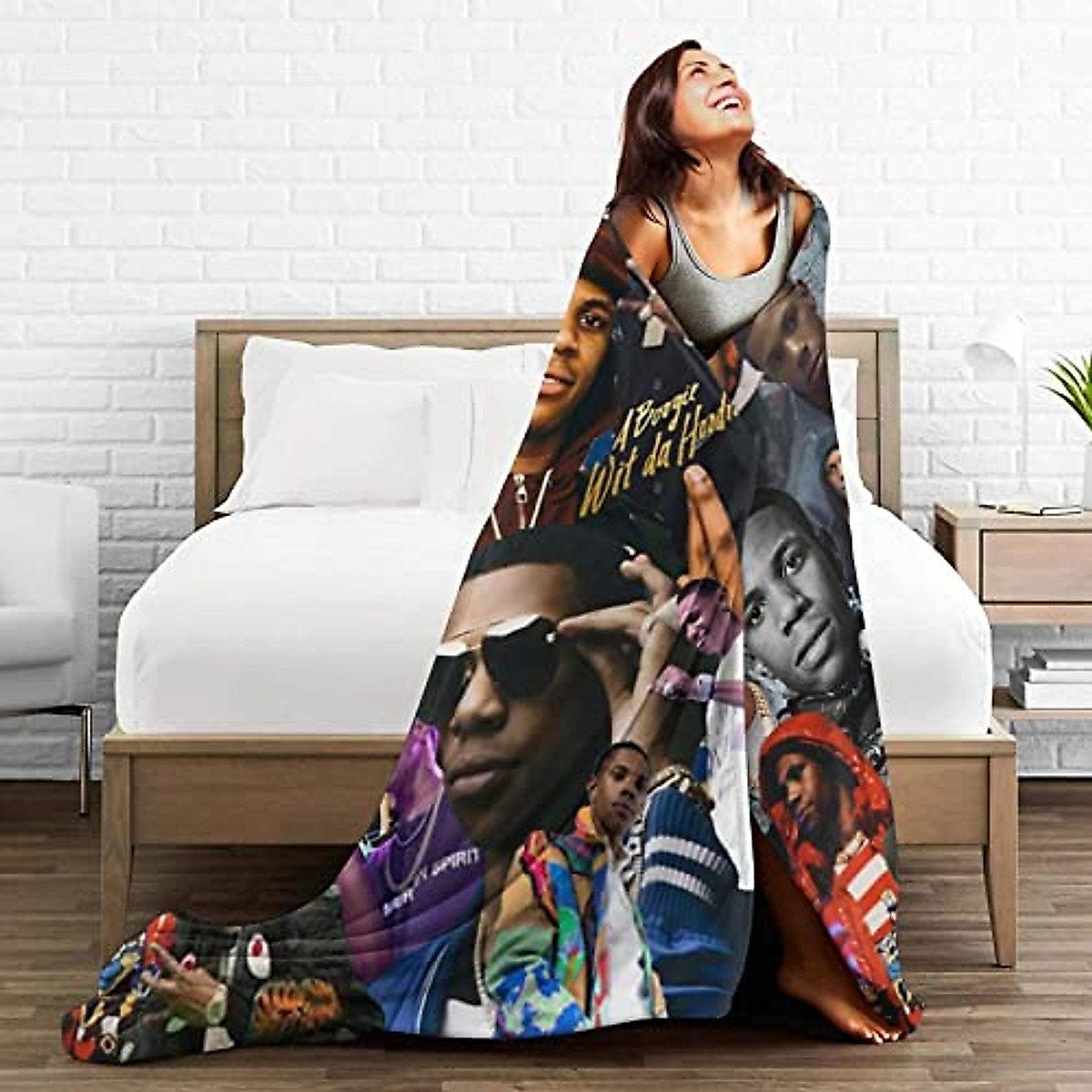 A Boogie Rapper Wit Da Hoodie Band Throw Blanket Soft Cozy Flannel Blankets Decor for Bed Couch Living Room Travel Outdoor 40"X30"