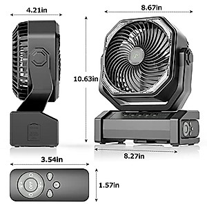 vidihill 20000mAh Personal Fan with LED Light, Auto-Oscillating Desk Fan with Remote & Hook, Rechargeable Battery Operated Camping Fan with Timer, 4 Speeds USB Fan for Camp Travel Jobsite…