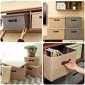 HUATK 2 Pack Decorative Storage Boxes with Lids Storage Woven Baskets for Shelves, Closet Organization Bins for Office, Bedroom, Closet, Toys (Khaki)