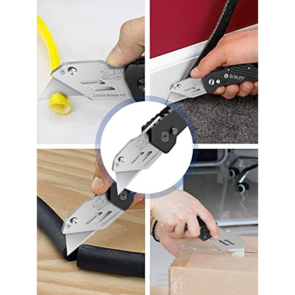 Utility Knife, BIBURY Upgraded Version Heavy Duty Box Cutter, Pocket Carpet knife with 10 Replaceable SK5 Stainless Steel Blades, Belt Clip, Easy Release Button, Quick Change and Safety Lock-Black