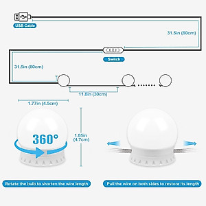 Pretmess Vanity Lights for Mirror, Hollywood Style Vanity Lights with 10 dimmable Bulbs,Adjustable Color & Brightness,USB Cable(No Mirror Include)