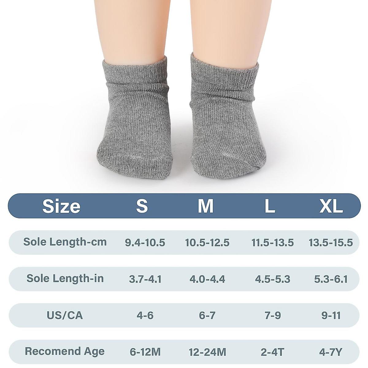 JAKIDAR 12 Pairs Baby Socks Non-Slip Toddler Socks With Grips for Baby Boys Girls - Ankle Low Cut Cotton Socks for Babe and Kids, Gray 12-24M