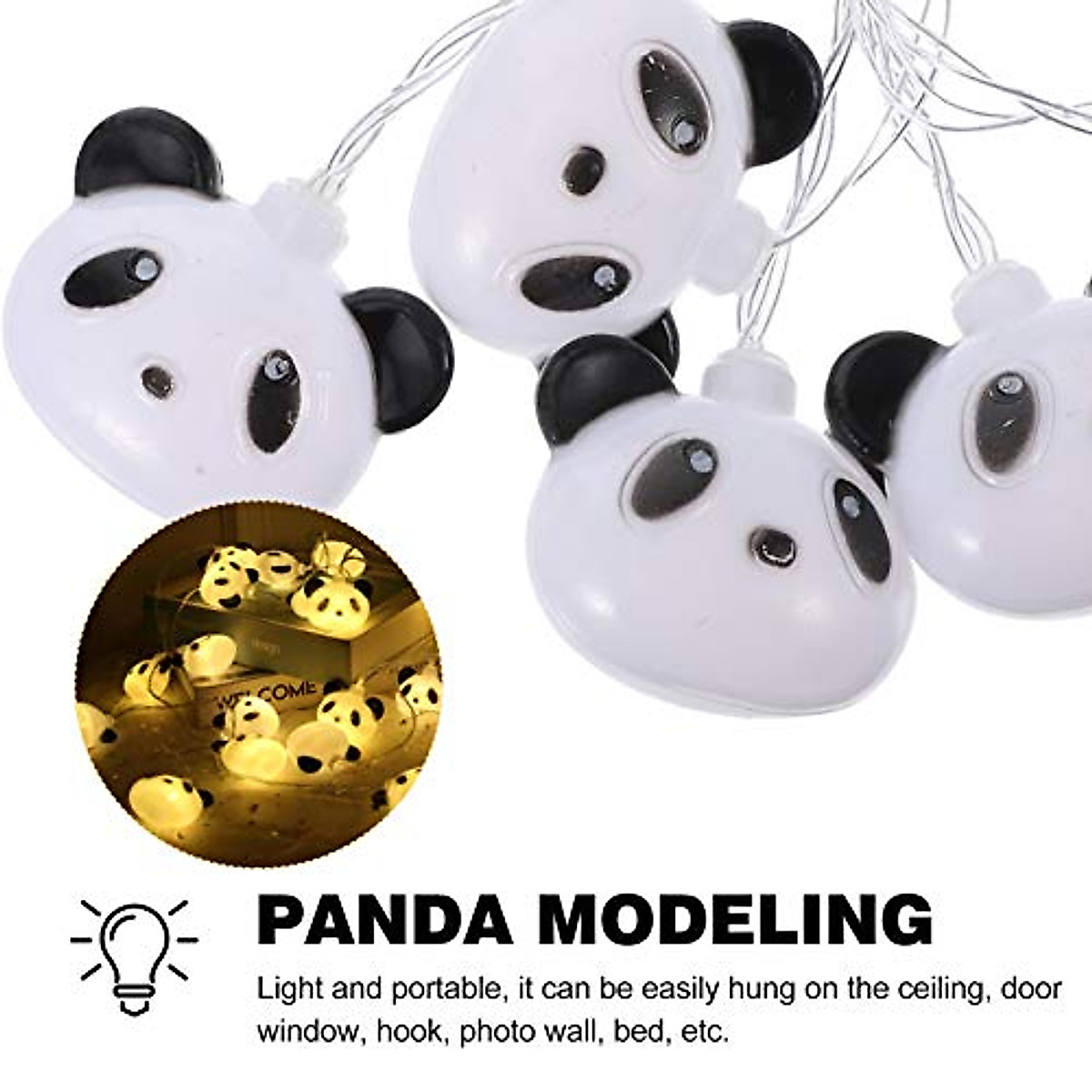 Uonlytech Panda Shape String Light Battery Operated Decorative String Lamps Cute Panda Hnaging Light for Bedroom Garden Parties Wedding Holiday