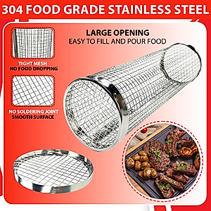 Sunmikosh Rolling Grilling Basket - Barbecue Portable Roll Grill Basket for Outdoor Camping - Stainless Steel BBQ Net Tube Grill Basket, Suitable For Fish, Kabob, Meat, Vegetables, French Fries