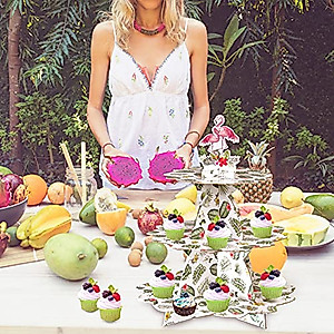 BORAMDO Flamingo Cardboard Cupcake Stand，3-Tier Tropical Leaves Pattern Dessert Tower，Hawaiian Luau Cake Holders for 24 Cupcakes, Kids Birthday Baby Shower Wedding Party Supplies (Hawaii Leaves)