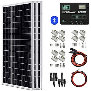 ExpertPower 630W 12V Solar Charging Kit: 210W*3 Mono Solar Panel + 60A Bluetooth MPPT Controller + Mounting Brackets + Connecting Cables for Off-Grid 12V DC Solar Power System