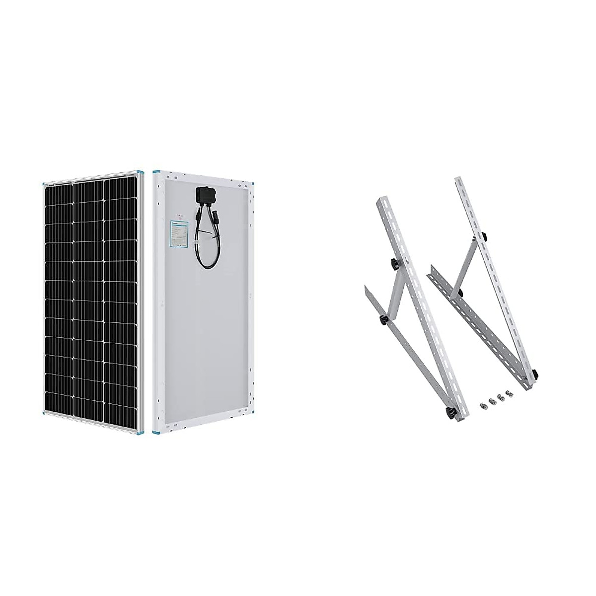 Renogy 100 Watt 12 Volt Monocrystalline Solar Panel, Compact Design 42.2 X 19.6 X 1.38 in & Adjustable Solar Panel Tilt Mount Brackets