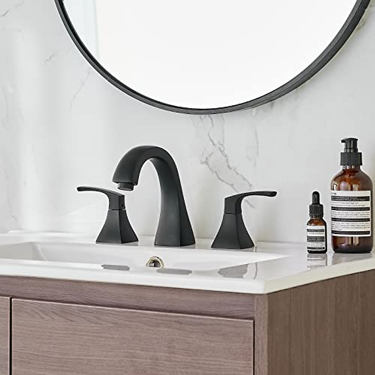 VAPSINT Two Handle Widespread Bathroom Faucet Black,3 Hole 8 inch Matte Black Bathroom Sink Faucet,Faucet for Bathroom Sink Lavatory Vanity with Supply Hoses