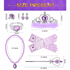 Princess Dress Up Accessories Princess Gloves, BIBUTY 7pcs Dress Up Set for Toddler Girls with Princess Crown, Wand, Gloves, Necklace, Earrings, Bracelet and Ring, Costume Toys for 3-6 yr Little Girls