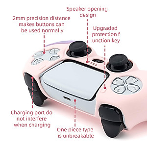 GeekShare PS5 Controller Skin Anti-Slip Silicone Skin Protective Cover Case for Playstation 5 DualSense Wireless Controller Smooth Touching Sense, Pink & Purple